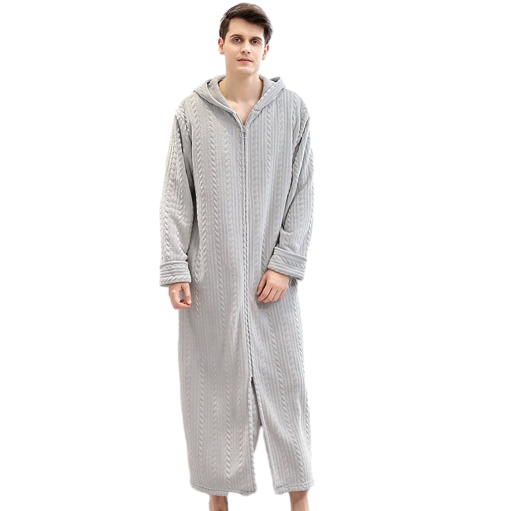 Osdhezcn Flannel Zipper Warm Robe Cozy Fuzzy Long Bathrobe Housecoats ...