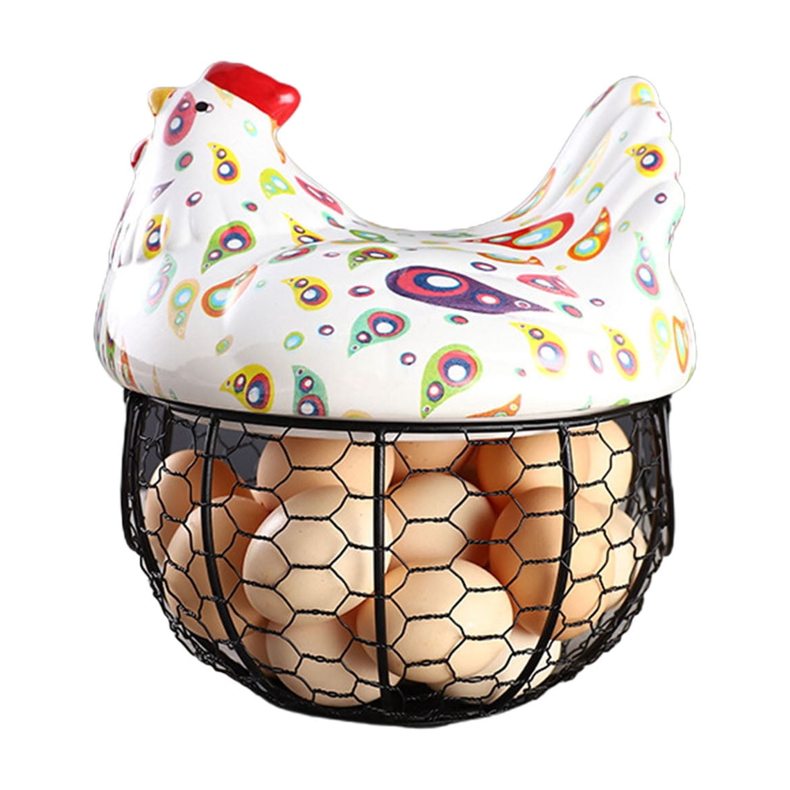 Osdhezcn Iron Ceramic Hen Storage Basket with Handle and Lid Organizer ...