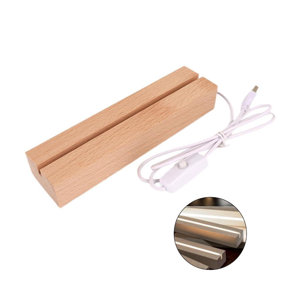Osdhezcn LED Wood Display Base Rectangle Crystal Glass Light Base for ...