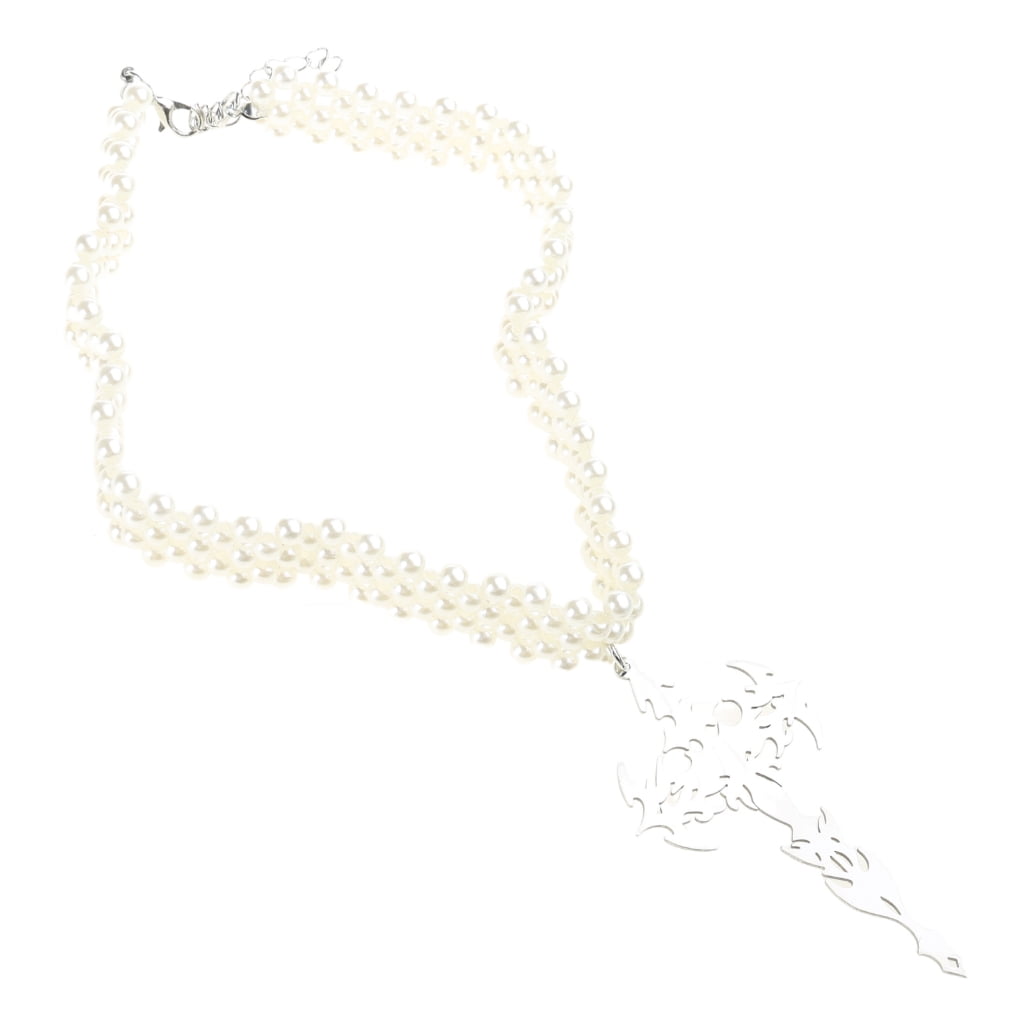 Osdhezcn Punk Irregular Cross Pendant Nedcklace Imitation Pearl Collar ...