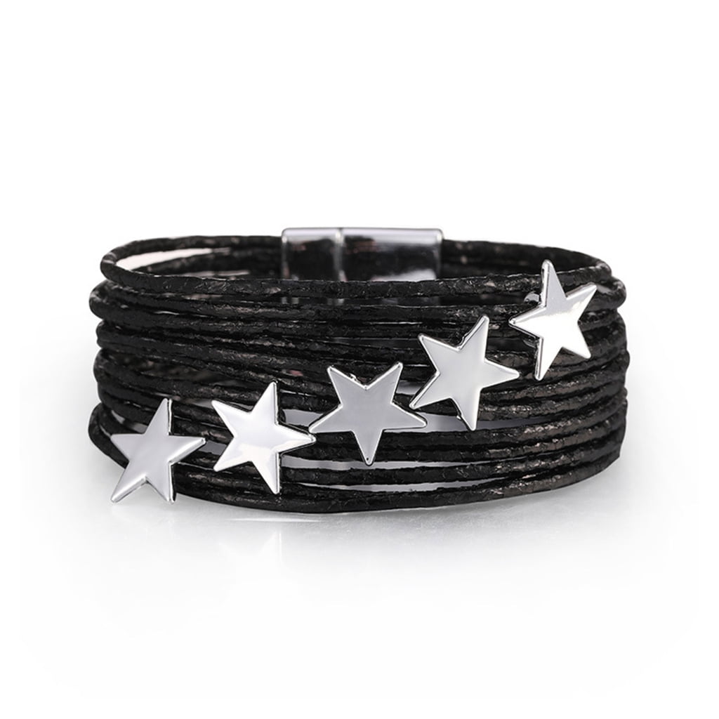 Osdhezcn Punk Multi-layer Leathers Bracelets Simple Niche Five-Pointed ...