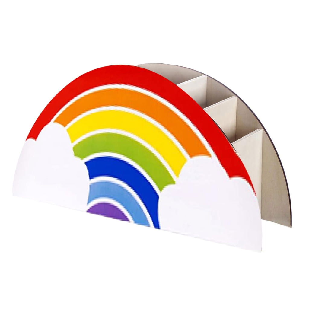 Osdhezcn Rainbow Like Wood Pencil Cup 5 Compartment Desk Pen Organizers ...