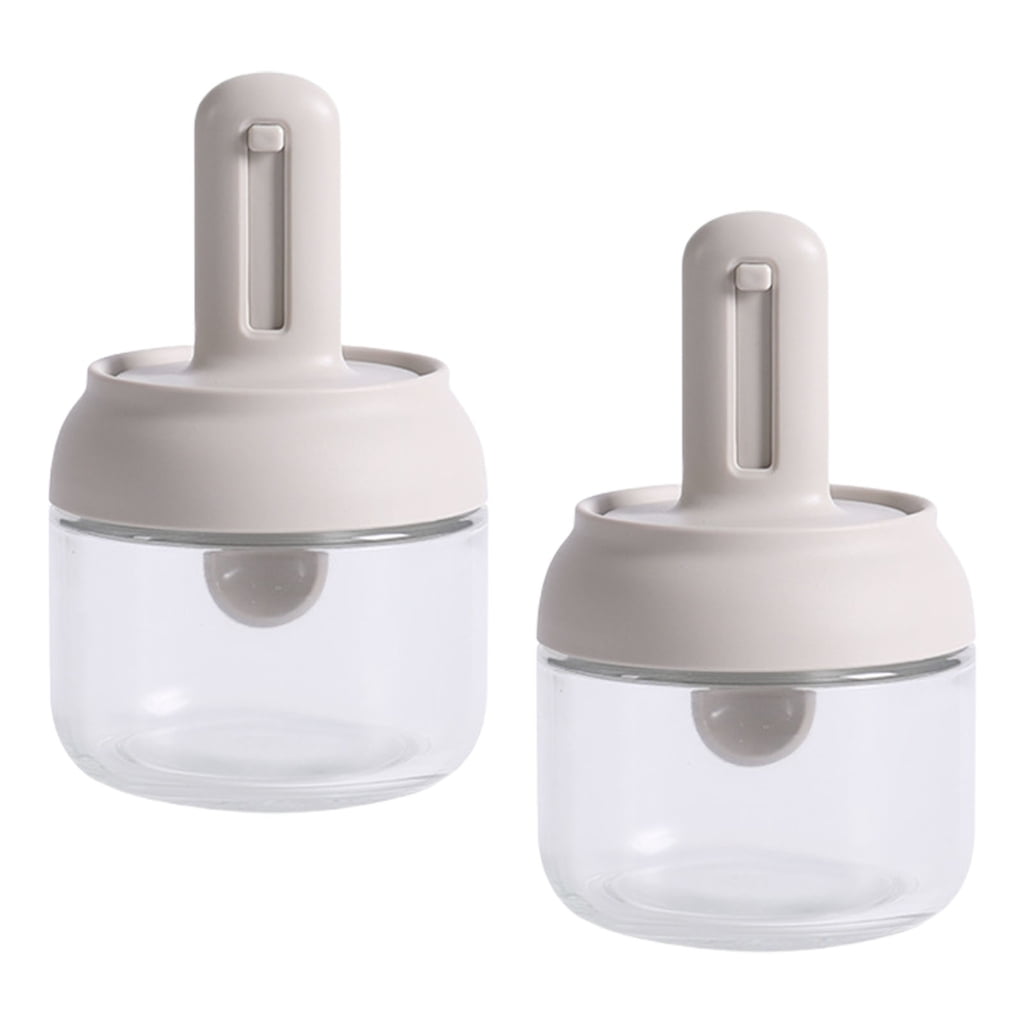 Osdhezcn Set of 2 Clear Glass Condiment Container Retractable Spoon ...