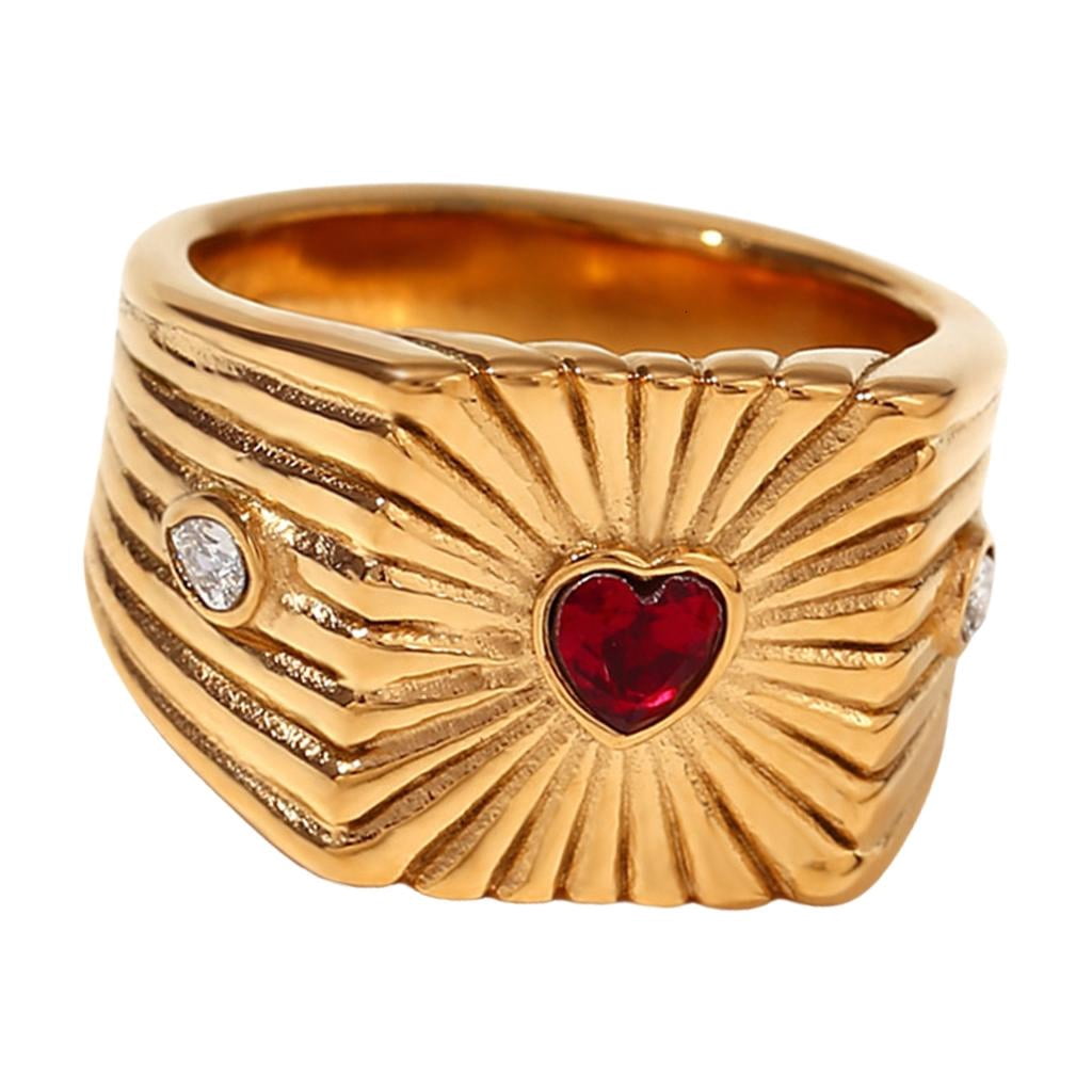 Osdhezcn Stainless Steel Heart Crystal Rings Metal Rings Waterproof ...