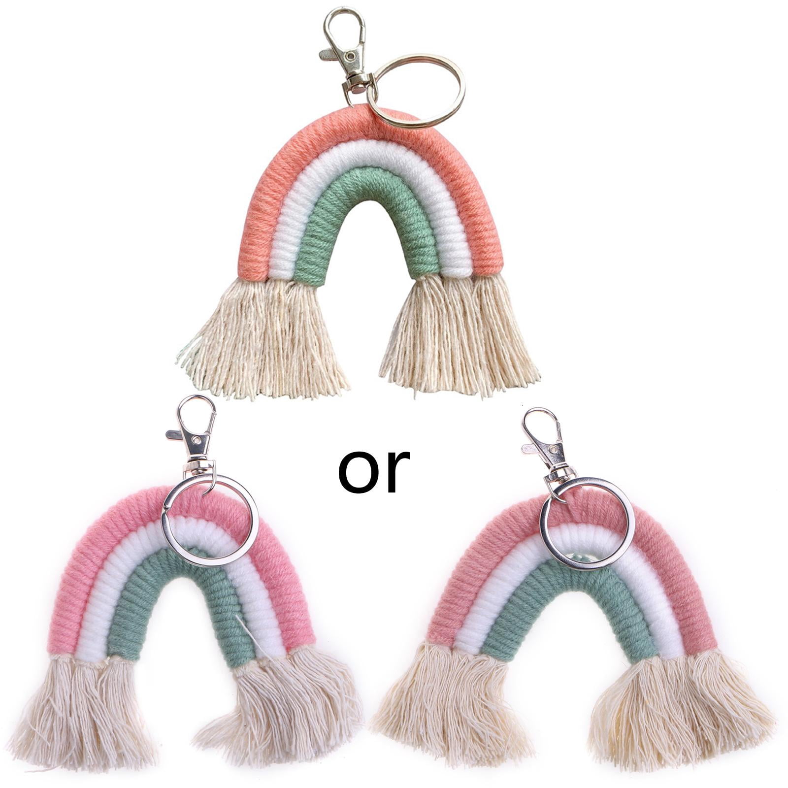 Osdhezcn Women Chic Tassel Macrame Keyrings Fashion Weaving Rainbow ...