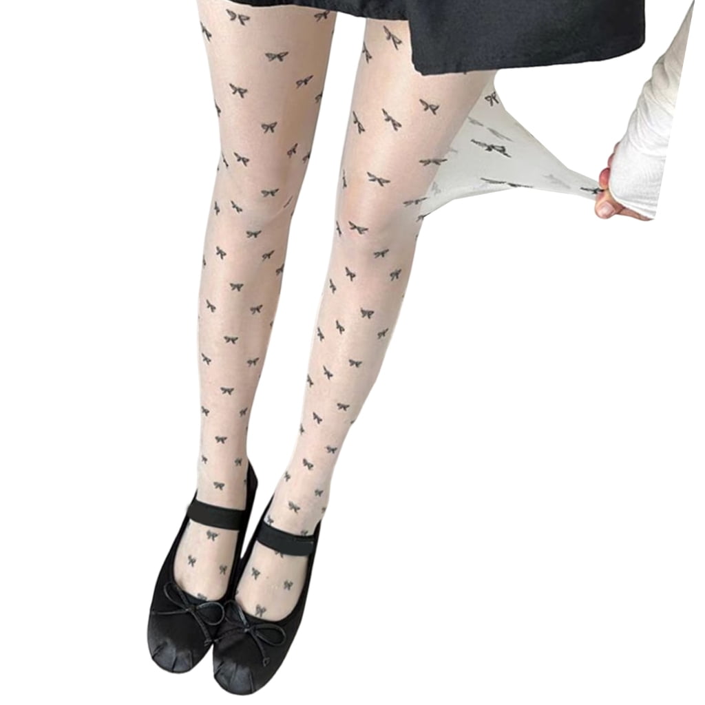 Osdhezcn Women Cute Cats Paws Bows Print Pantyhose Vintage Thin Sheer ...