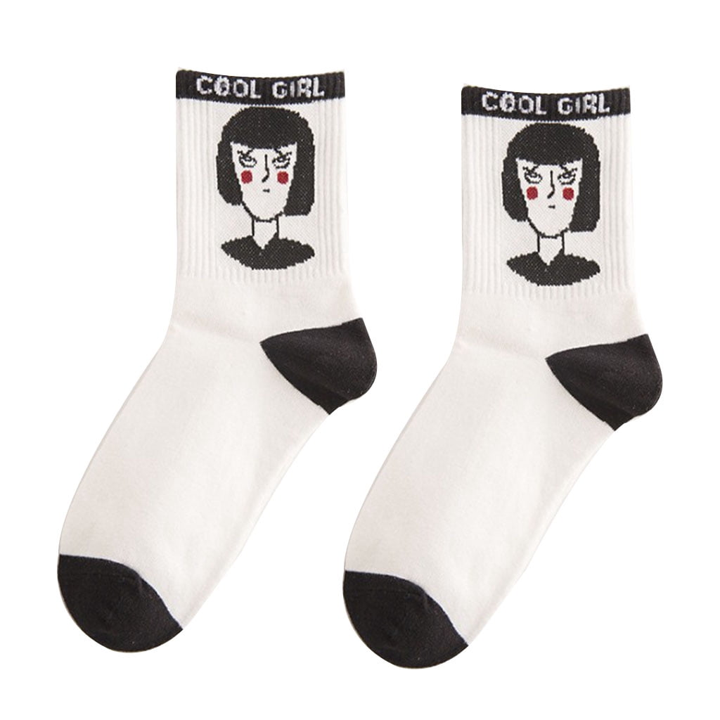 Osdhezcn Women Ribbed Cotton Crew Socks Harajuku Cartoon Cool Girl ...