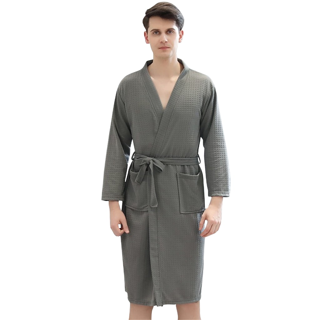 Osdhezcn Womens Men Lightweight Waffle Long Robe Summer 3/4 Sleeves ...