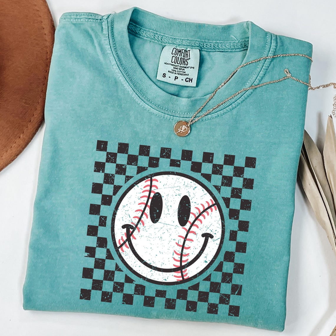 Osec Checkered Baseball Smiley Face, Game Day Tee, Softball Shirt ...