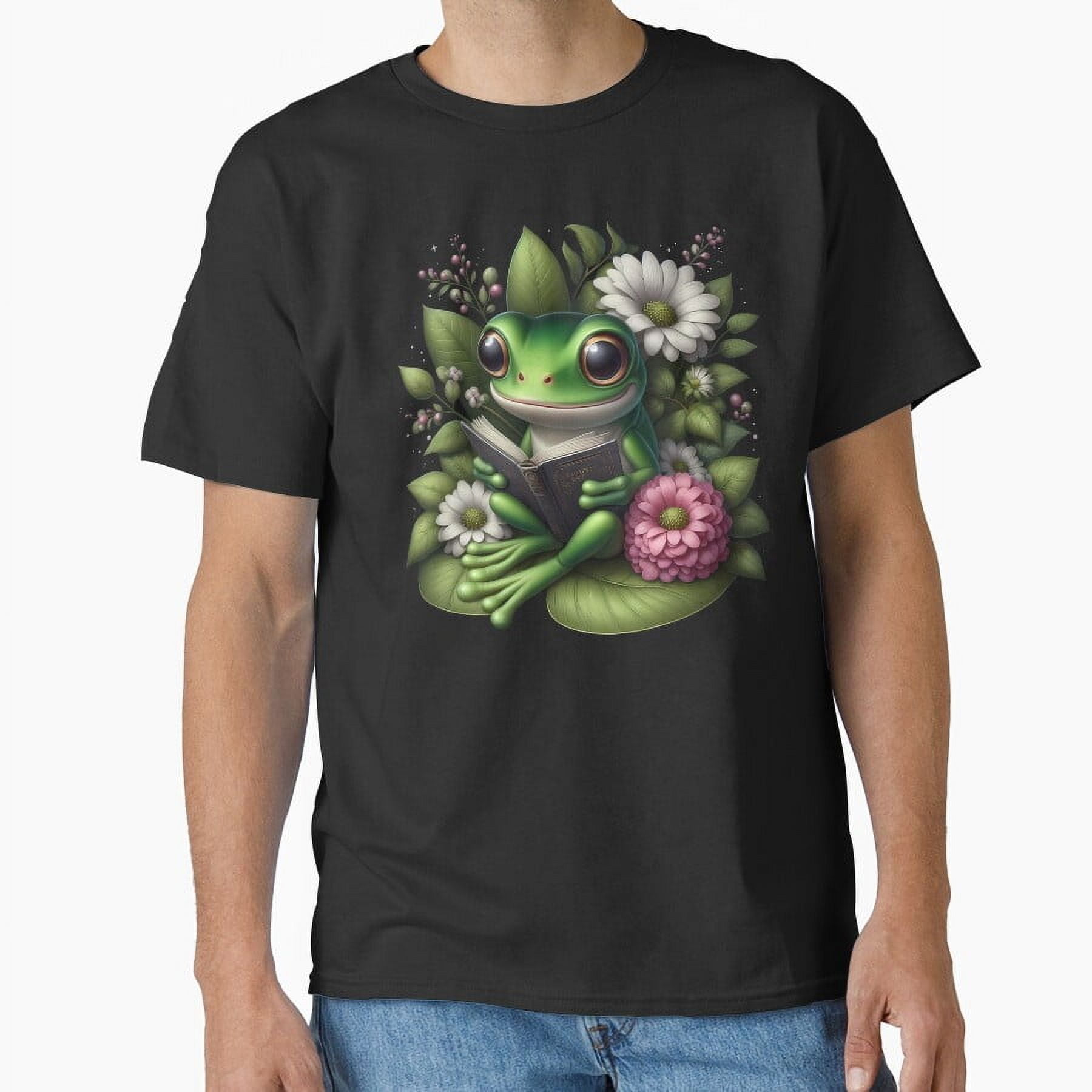 Osec Cute Cottagecore Floral Frog Aesthetic Frog Read Book Clic T-Shirt ...