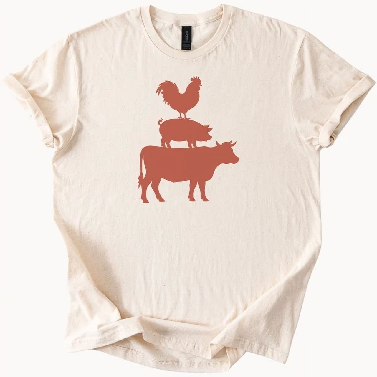 Osec Farm Animal Stack Cow Pig Rooster Graphic T Shirt Country Style ...