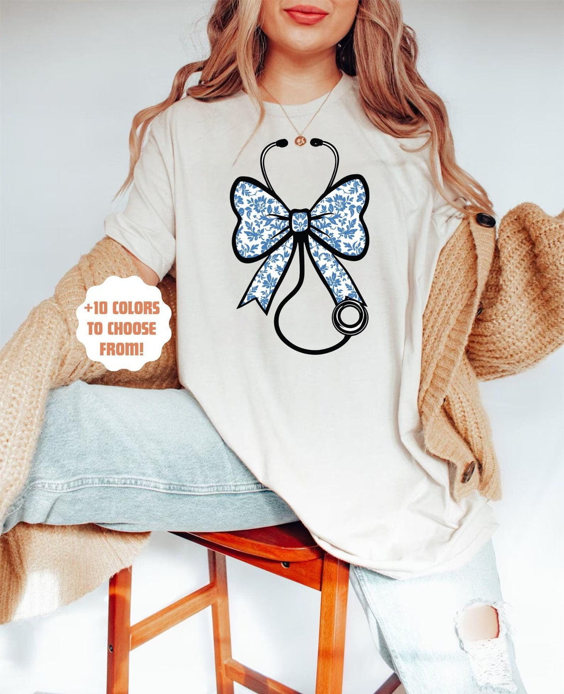 Osec Floral Nurse Bow Shirt | Coquette Nurse Tee | Stethoscope Bow ...