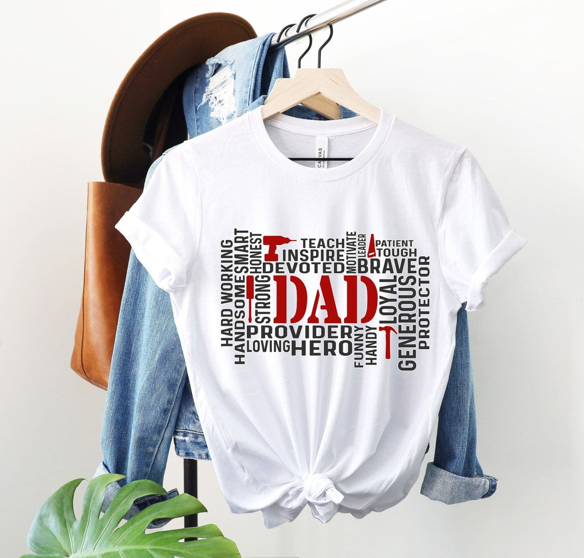 Osec Funny Dad Adjectives Shirt, Father Dad Shirt Hardworking Funny Wise Strong Brave ...