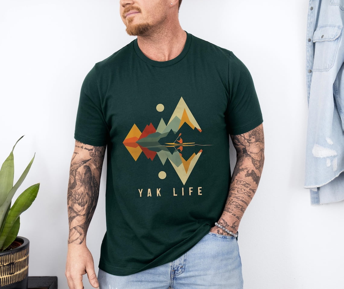 Osec Kayak Shirt Geometric Mountains Vintage Yak Life Kayaking Tshirt ...