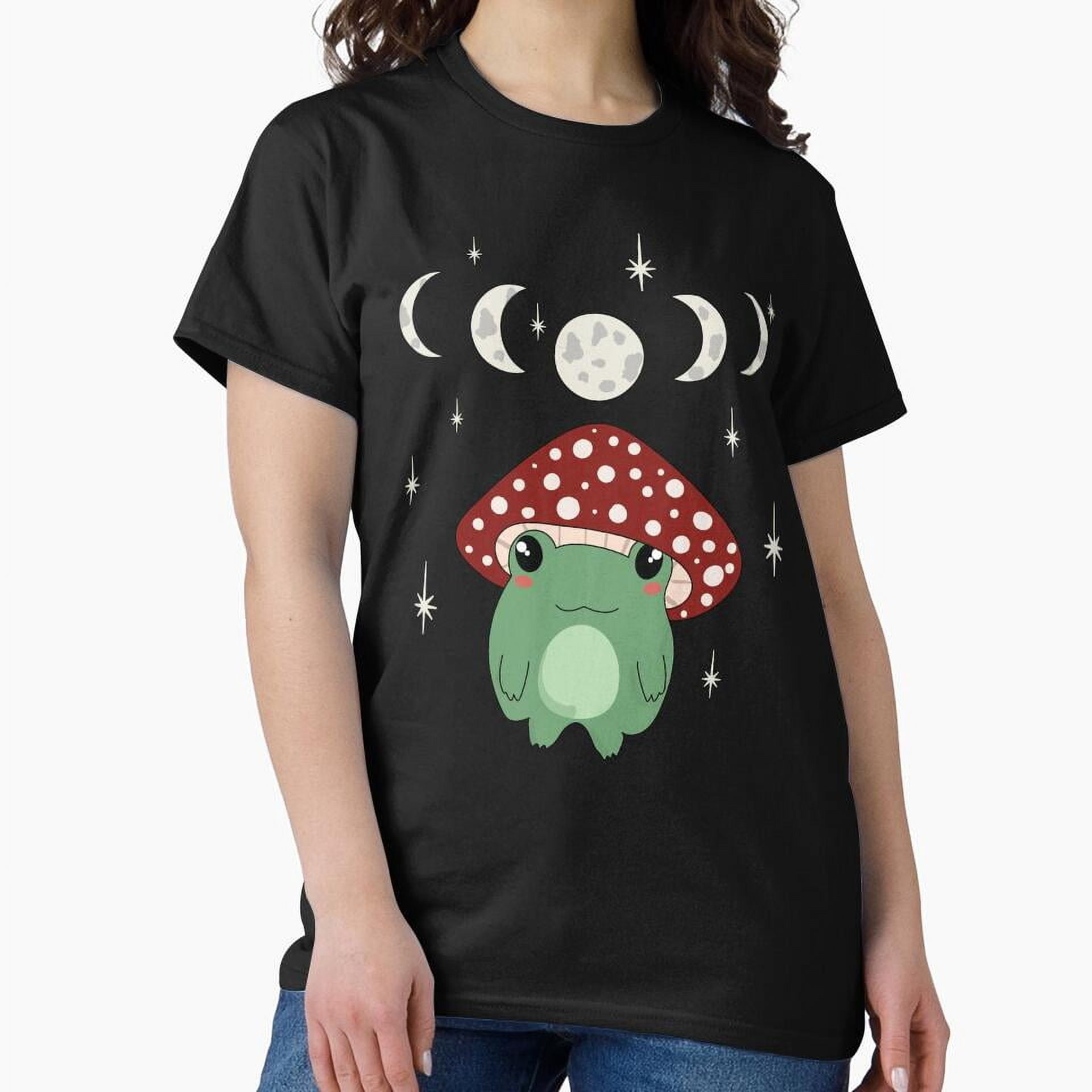 Osec Mushroom Hat Kawaii Frog With Moon Phases Clic T-Shirt, Retro Tee ...