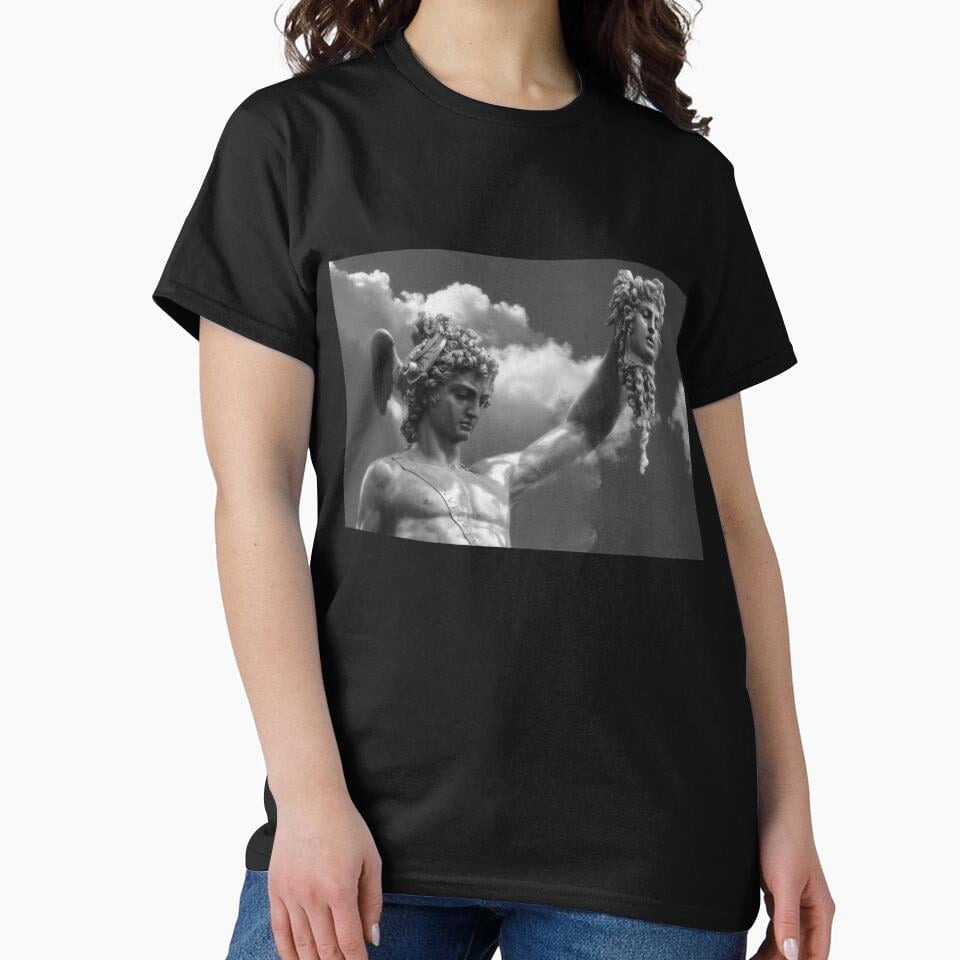 Osec Perseus & Medusa Sculpture Design B&W Clic T-Shirt, Retro Tee For ...
