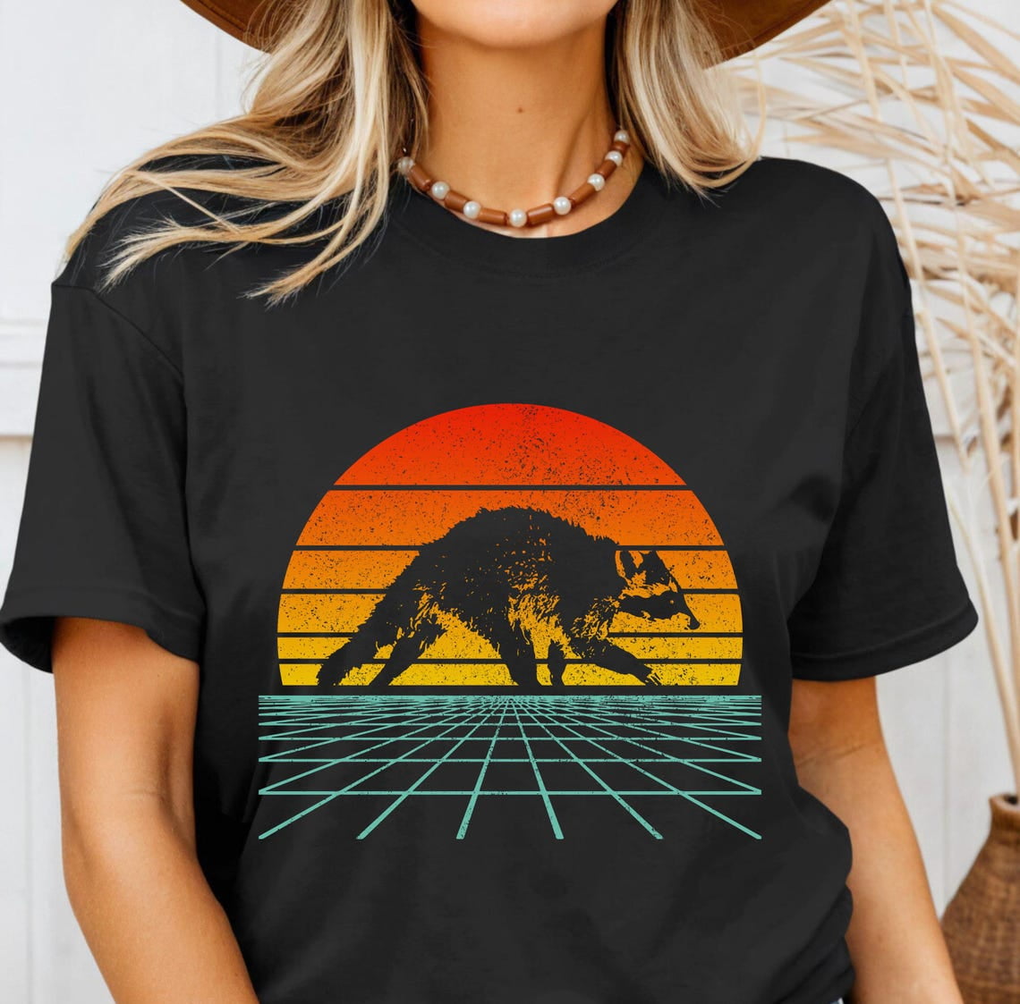 Osec Raccoon T-Shirt Funny Raccoon Lover Shirt Retro Grid Vintage ...