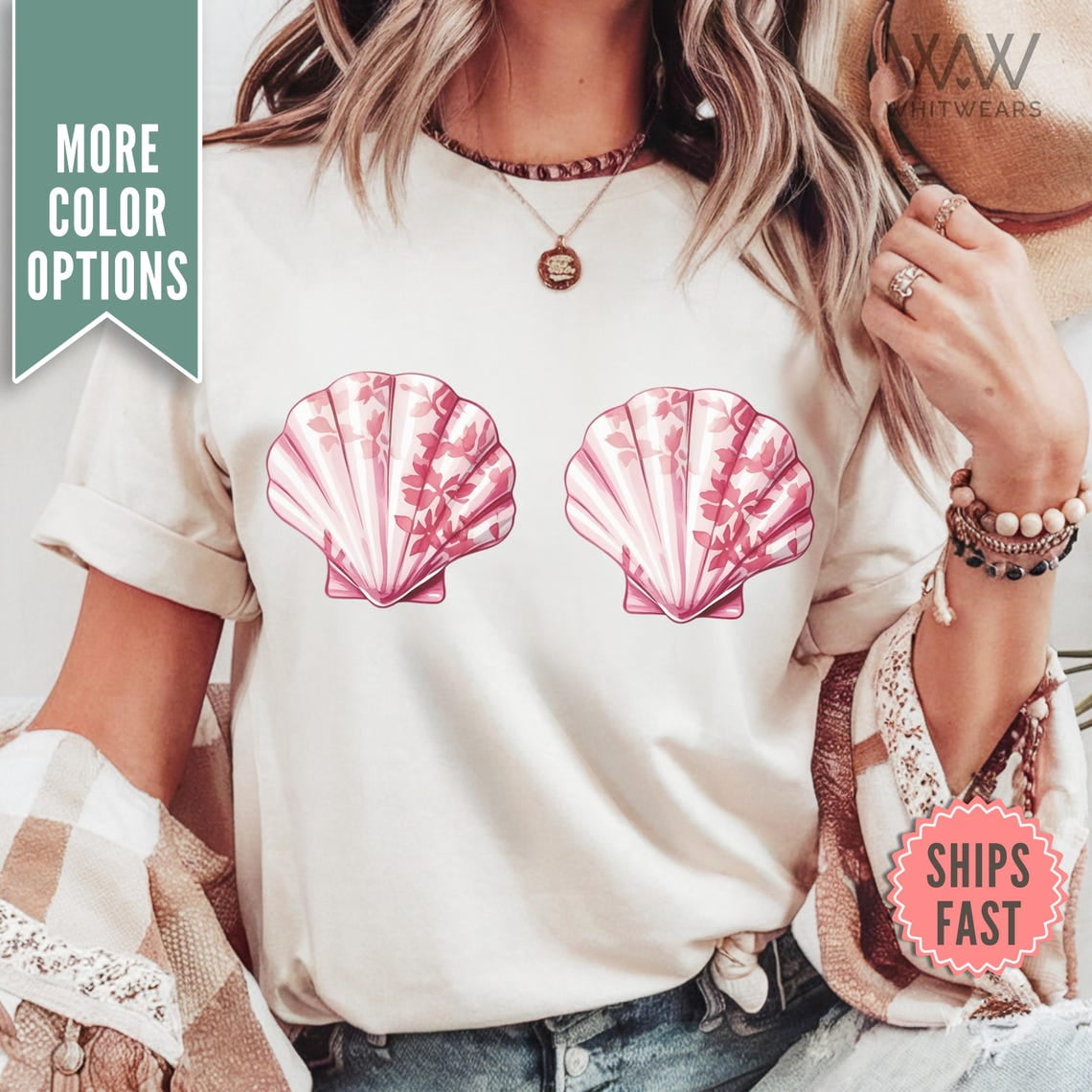 Osec Seashell Bra T-Shirt, Seashell Tee, Cottagecore Nautical Ocean Shirt, Coastal Surf Shirt ...