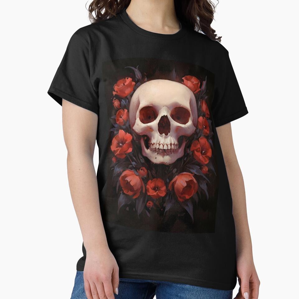Osec Skull And Red Wild Flowers - Gothic Floral Dark Goth Girly ...