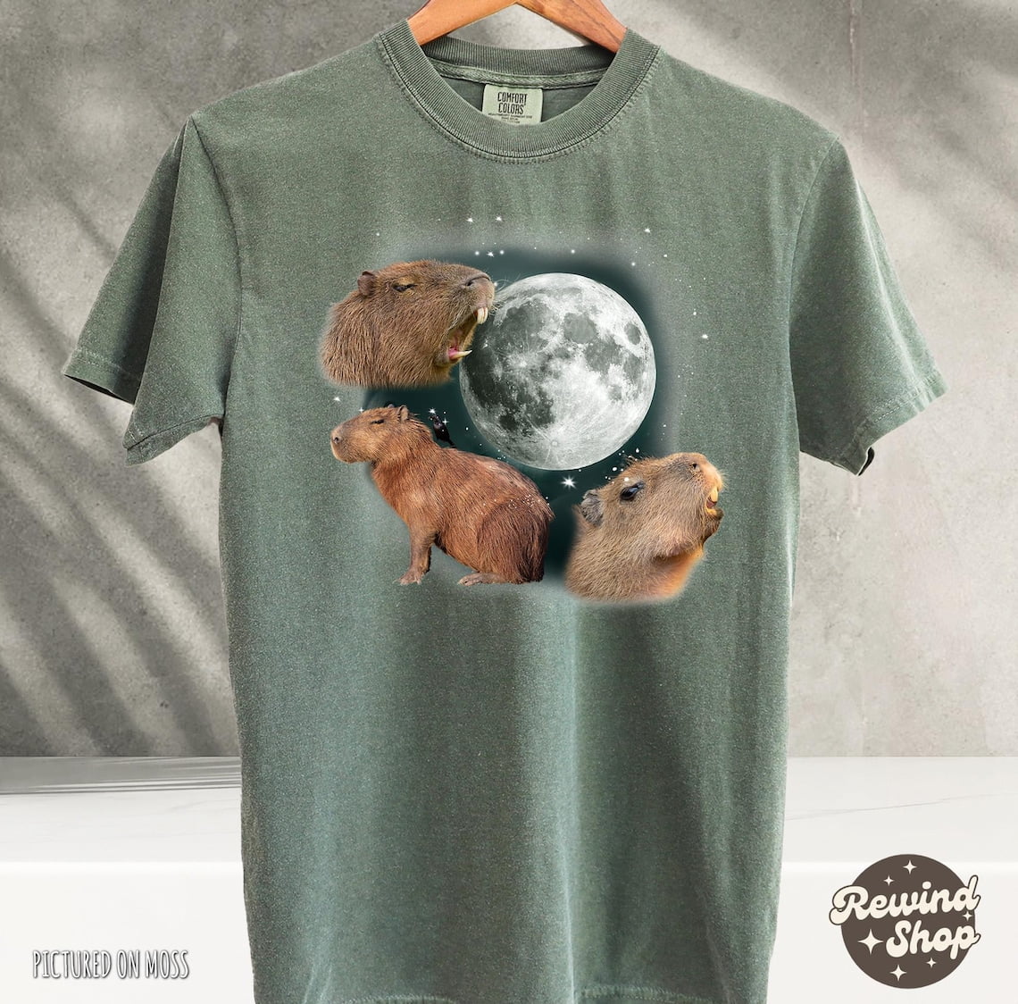 Osec Three Capybara Vintage T-shirts, Retro Moon Graphic Tshirt ...