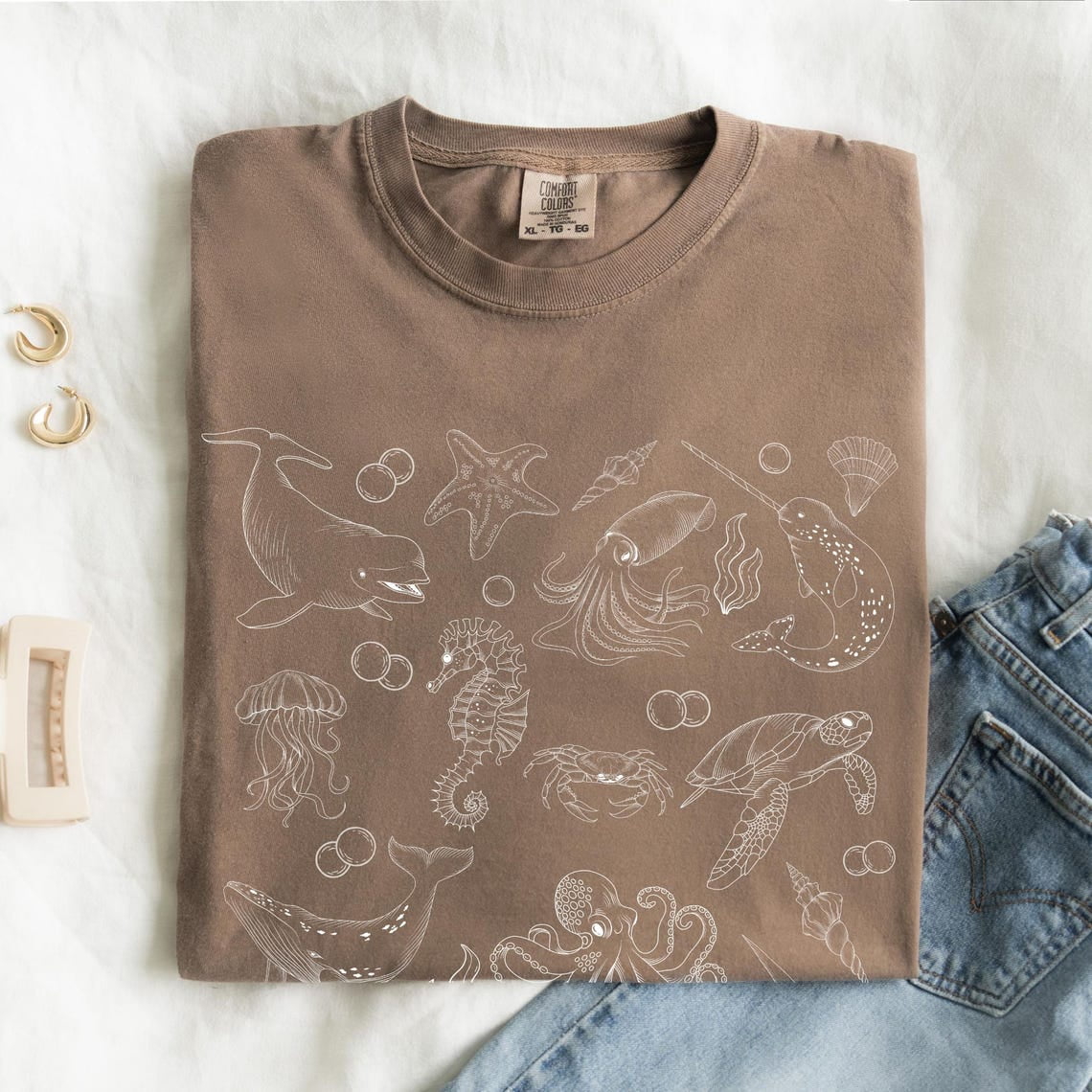 Osec Vintage 90s Sea Animals Tshirt, Retro Y2k Ocean Animals Shirt ...