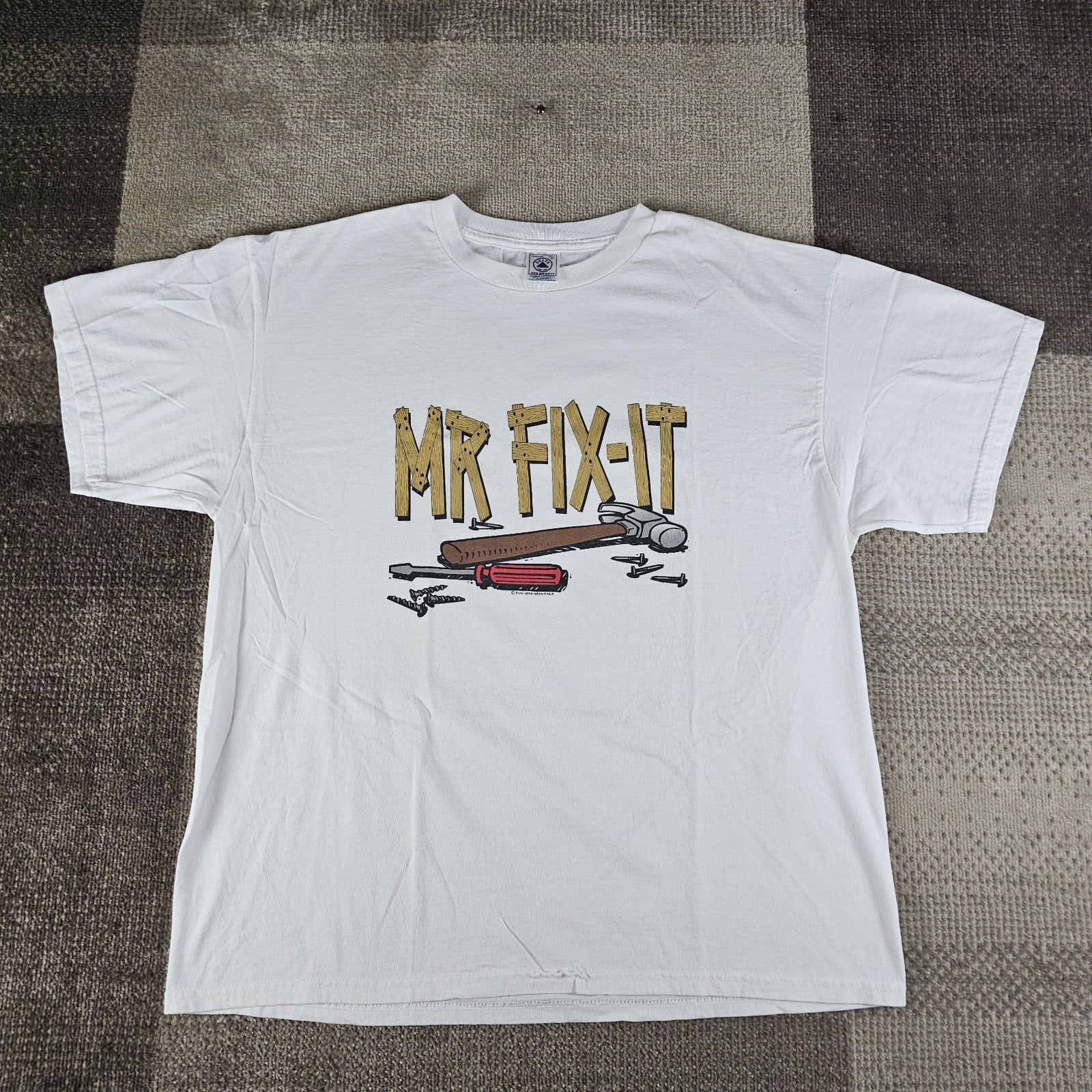 Osec Vintage "Mr. Fix It" Fathers Day Dad Tools Cartoon Funny White T ...