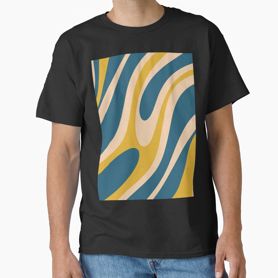 Osec Wavy Loops Abstract Pattern 3 In Blue, Mustard Yellow, And Beige ...