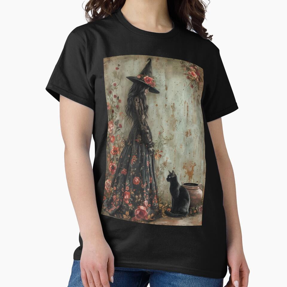 Osec Witch And Black Cat - Witchcore Aesthetic Whimsigoth Clic T-Shirt ...