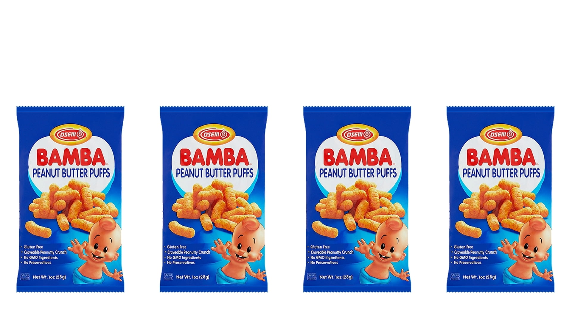 Osem, Snack Puff, Bamba Peanut Butter, 1 Oz - 4 Pack - Walmart.com