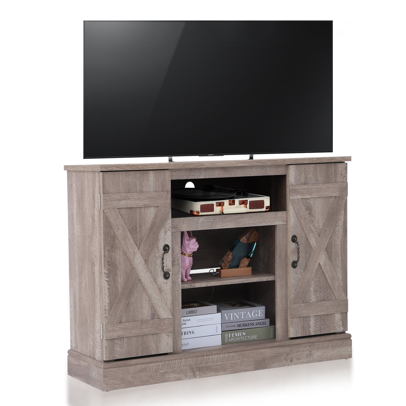 Farmhouse TV Stand for 65 Inch, Entertainment Center with Storage ...