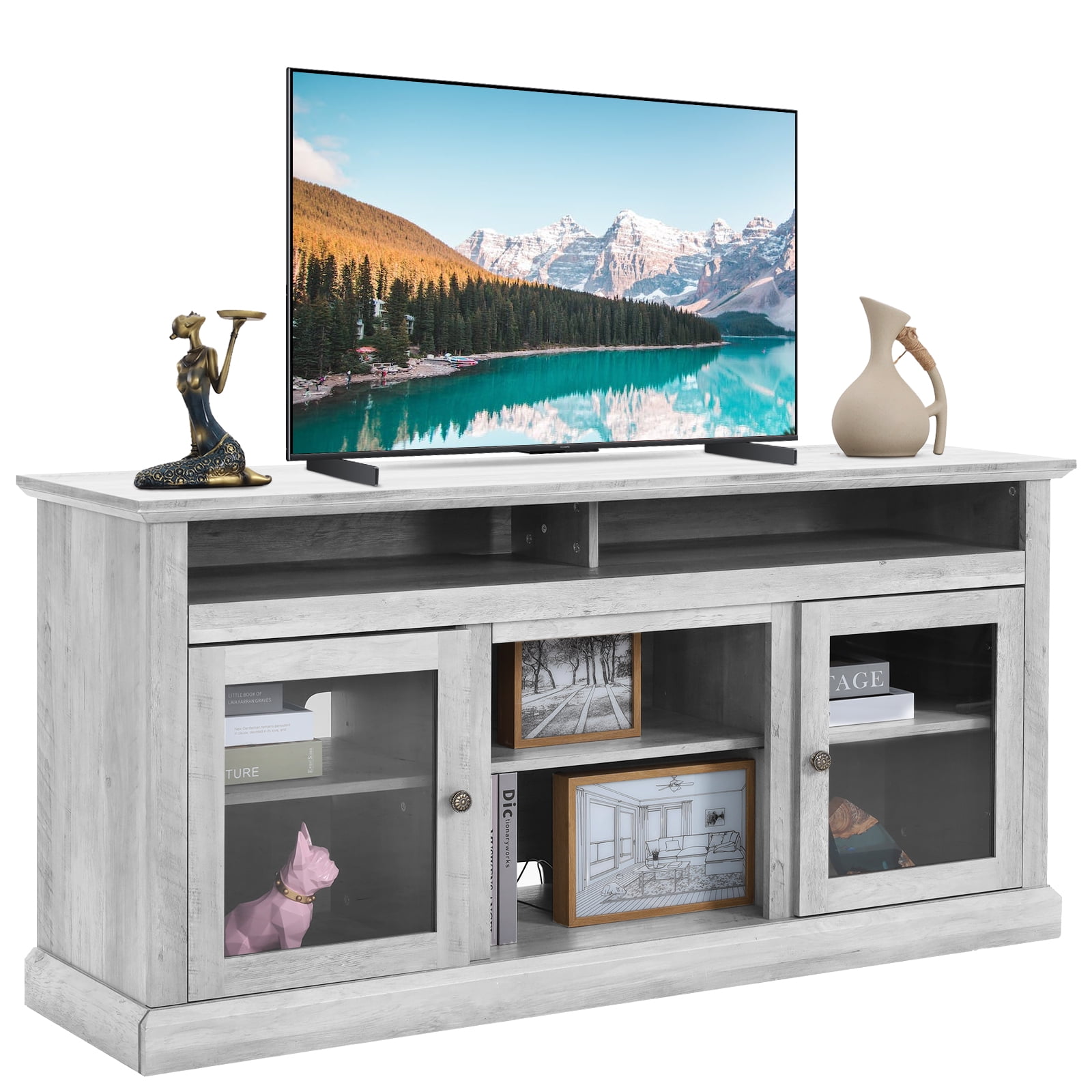 TV Stand for 65 Inch TV, Entertainment Center with Two Glass Barn Doors ...