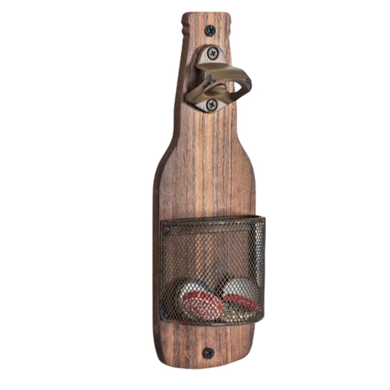Osfvolr Retro Wooden Wall-Mounted Bottle Opener with Bottle Cap ...
