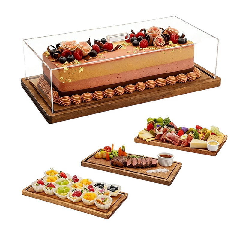 Osfvolr Wood Cake Stand & Acrylic Lid, Charcuterie Table Display Set ...