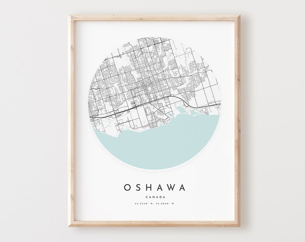 Oshawa Map Print, Oshawa Map Poster City Wall Art, Oshawa Road Map ...