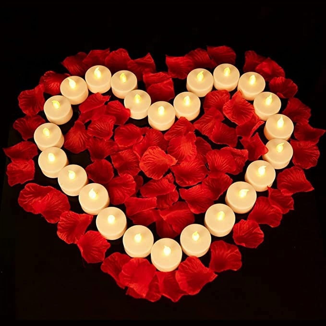 Oshine 24-Pack Flameless LED Tea Lights with 2000 Rose Petals, Votive ...