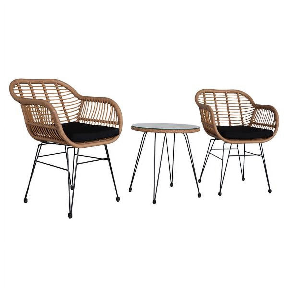 Oshion 3 pcs Wicker Rattan Patio Conversation Set with Tempered Glass ...