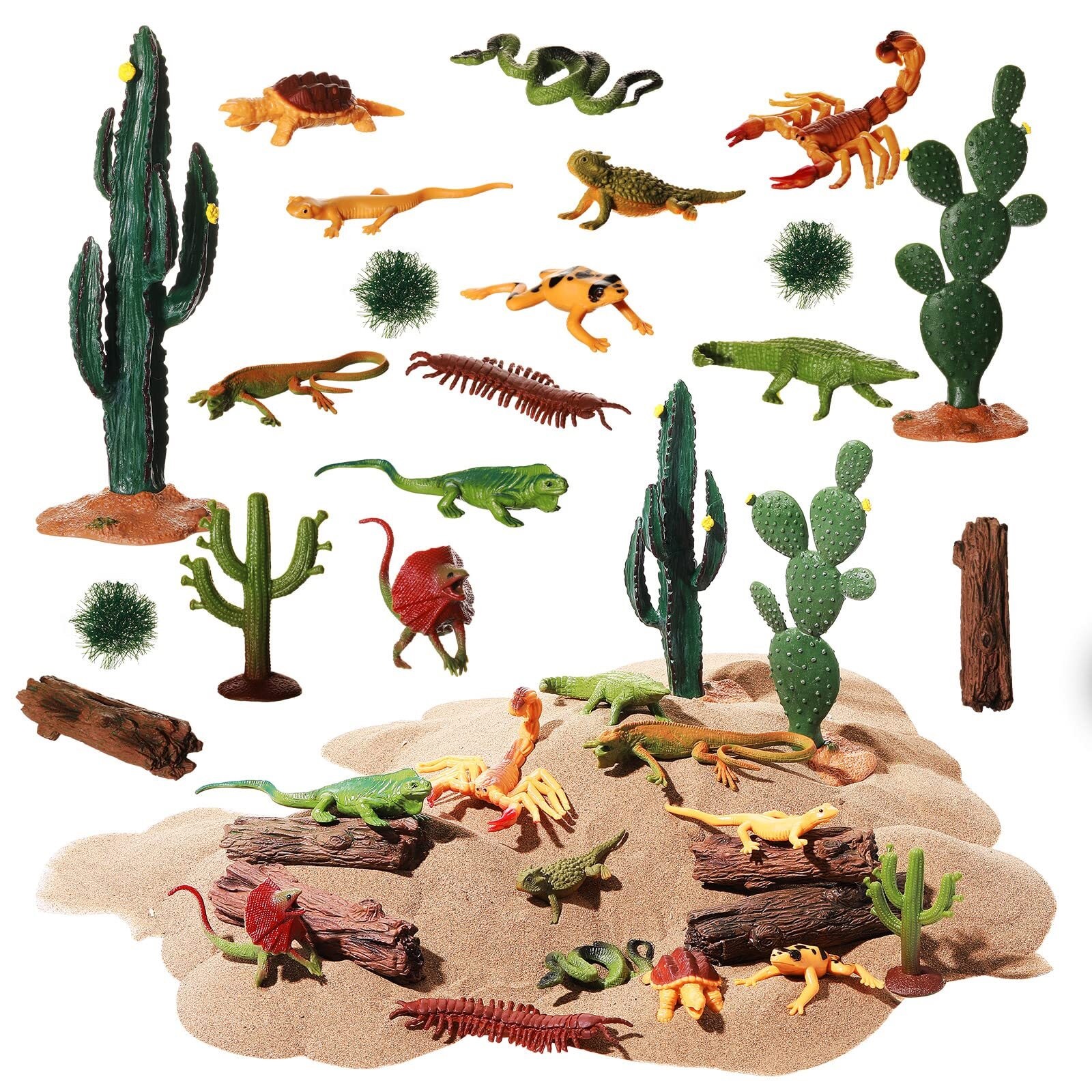 Oshsehun 26 Pcs Desert Animals Figures Diorama Kit, Reptiles Toys ...