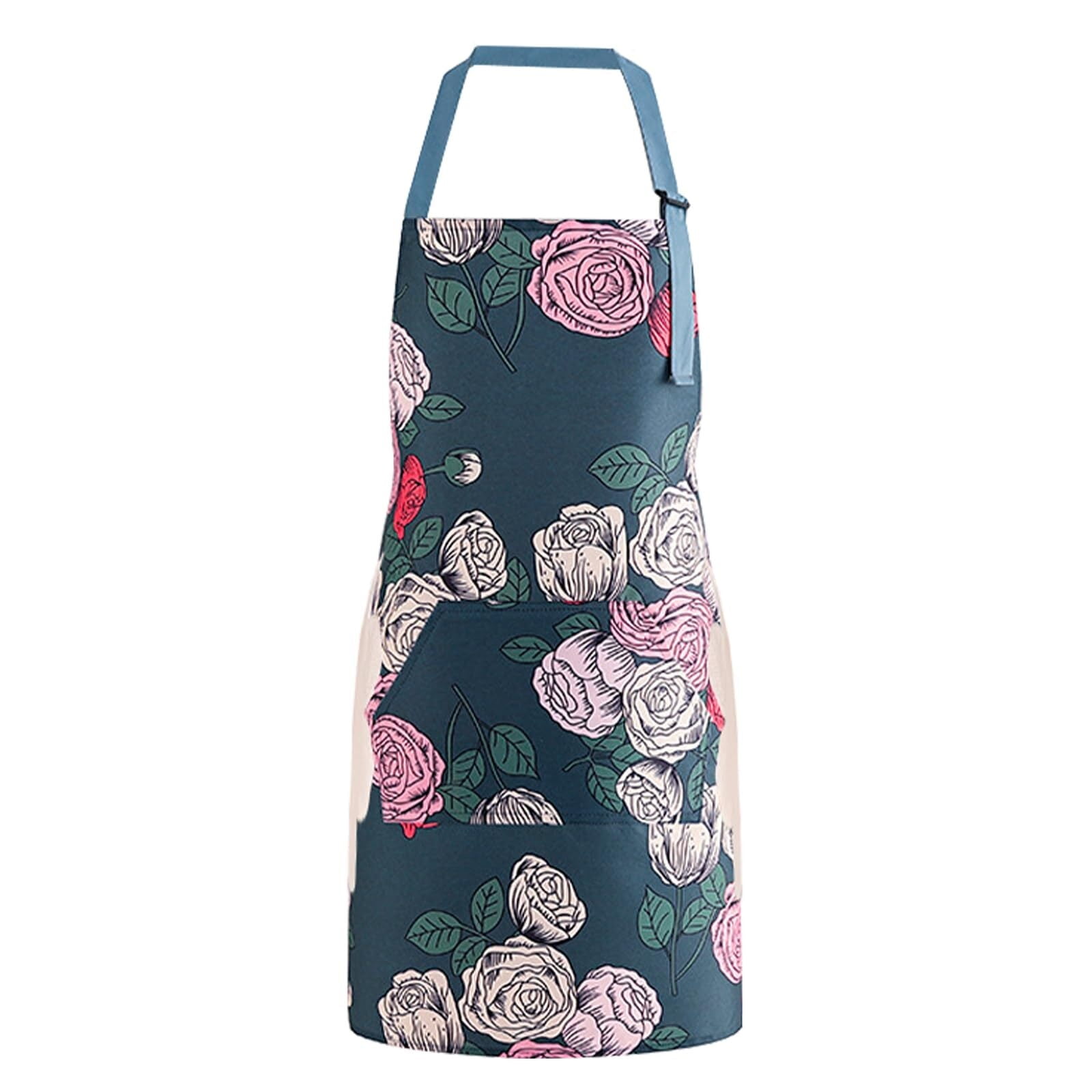 Oshsehun Lovely Floral Apron for Women with Pockets Functional ...