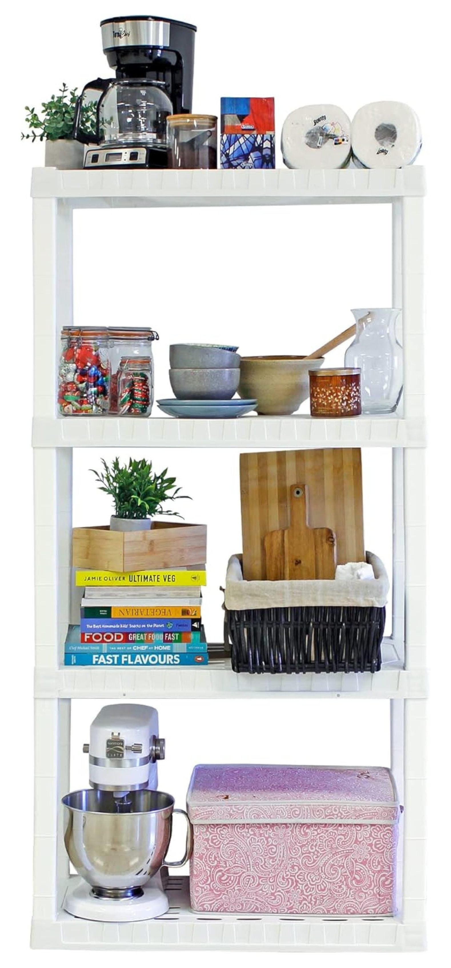 KyzhLa 4 Tier Plastic Shelf, 30"W x 14"D x 57"H Shelf Unit, White ...