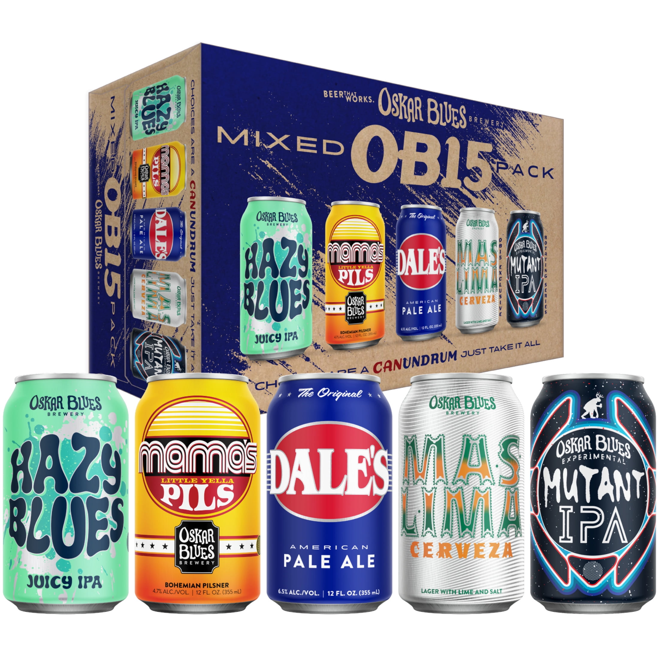 Oskar Blues Brewery OB15 Mixed Pack Craft Beer, 12 fl oz 15 Pack Cans, 6.0 % ABV - Walmart.com