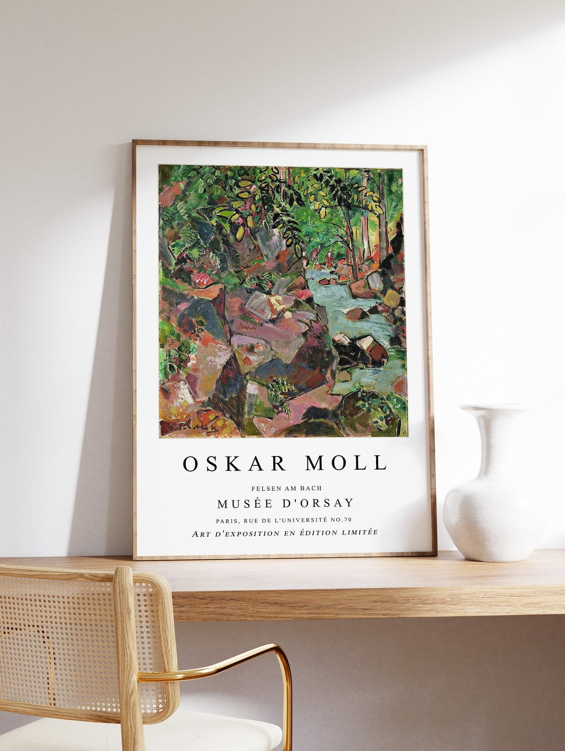 Oskar Moll Exhibition Poster, Felsen Am Bach, Floral Expressionist ...
