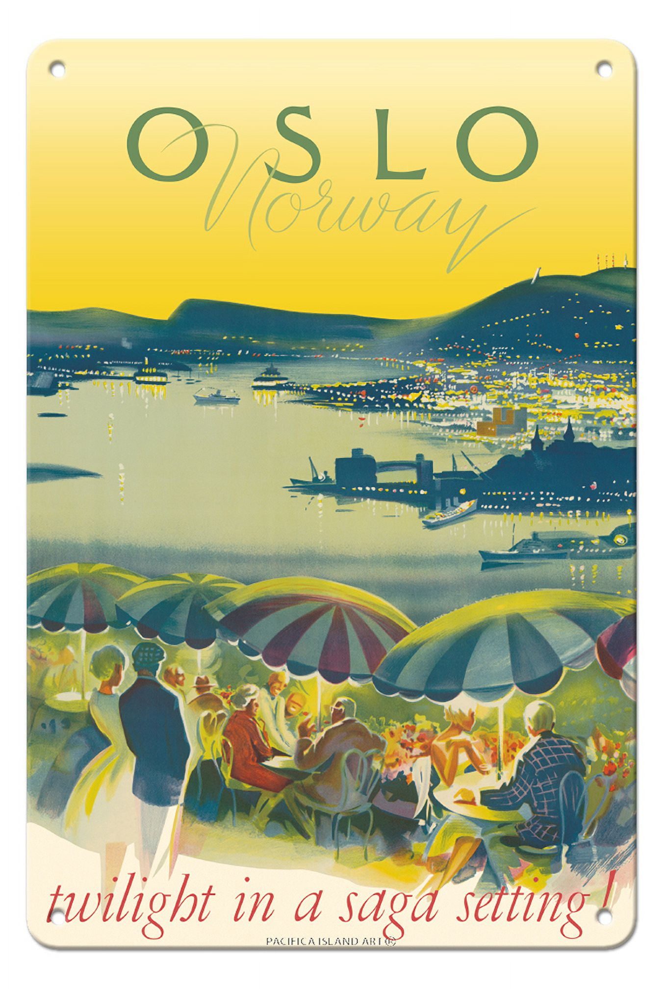 Oslo Norway - Twilight in a Saga Setting - Vintage Airline Travel Poster by Knut Yran c.1965 - 8 ...
