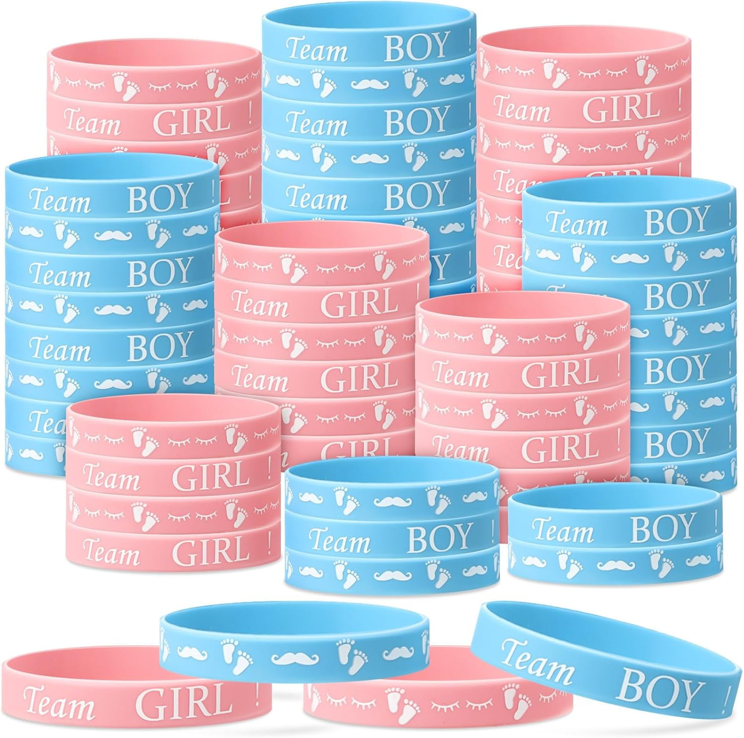 Osmanthus 60 Pieces Gender Reveal Bracelets, Team Boy Silicone ...