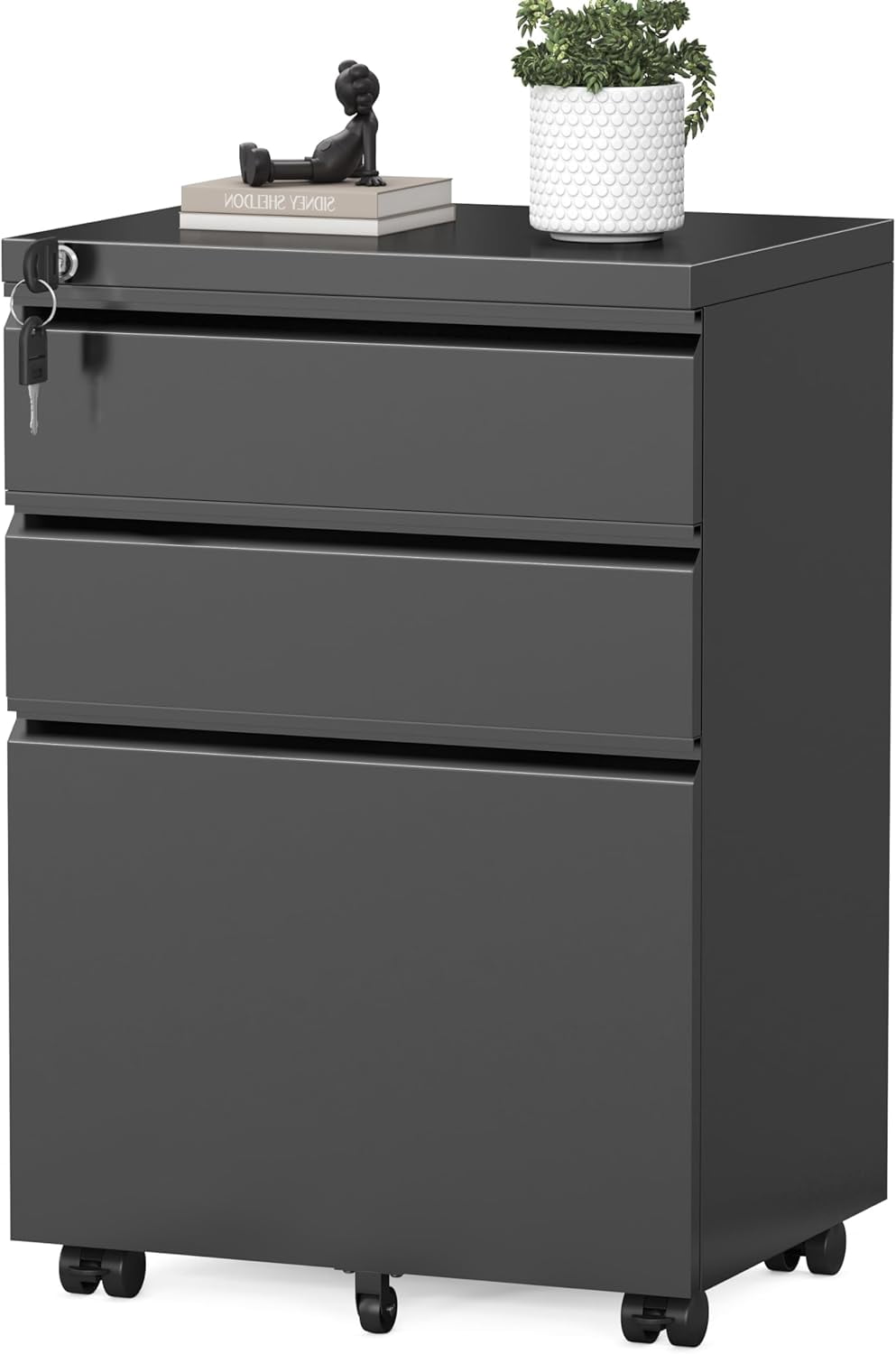 Osmanthus File Cabinet, 3-Drawer Rolling File Cabinet with Lock Fully ...