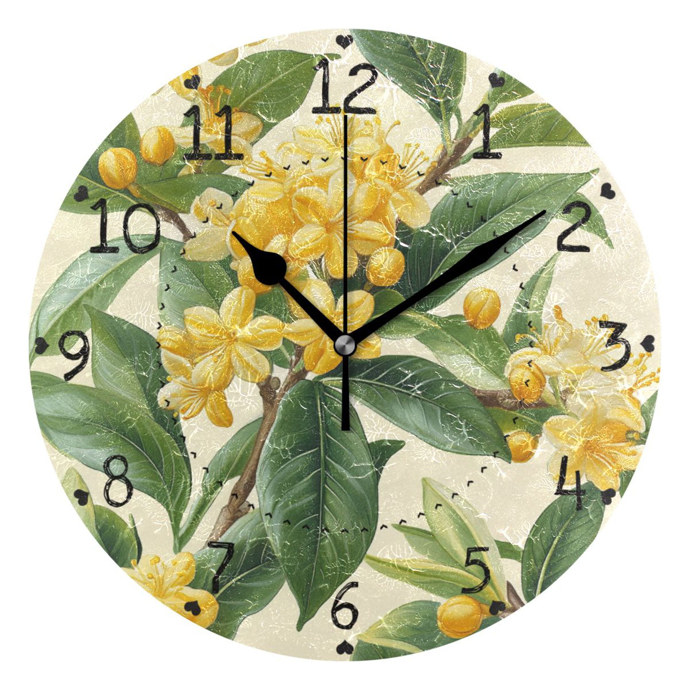 Osmanthus Fragrans Lour Leaves Round Wall Clock Silent Analog Battery ...