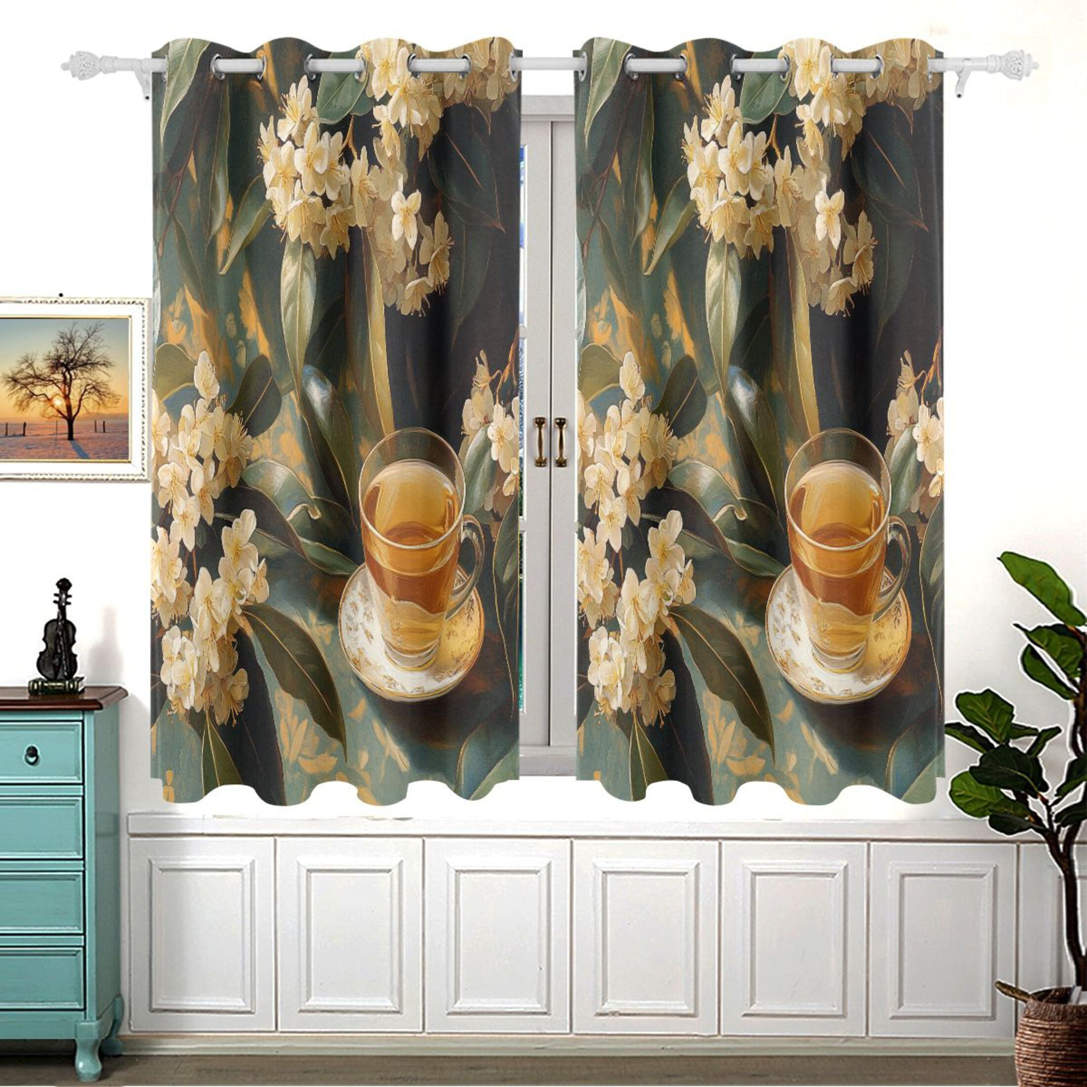 Osmanthus and Tea Curtains Drapes with Grommets 2 Panels 54" x 55 ...