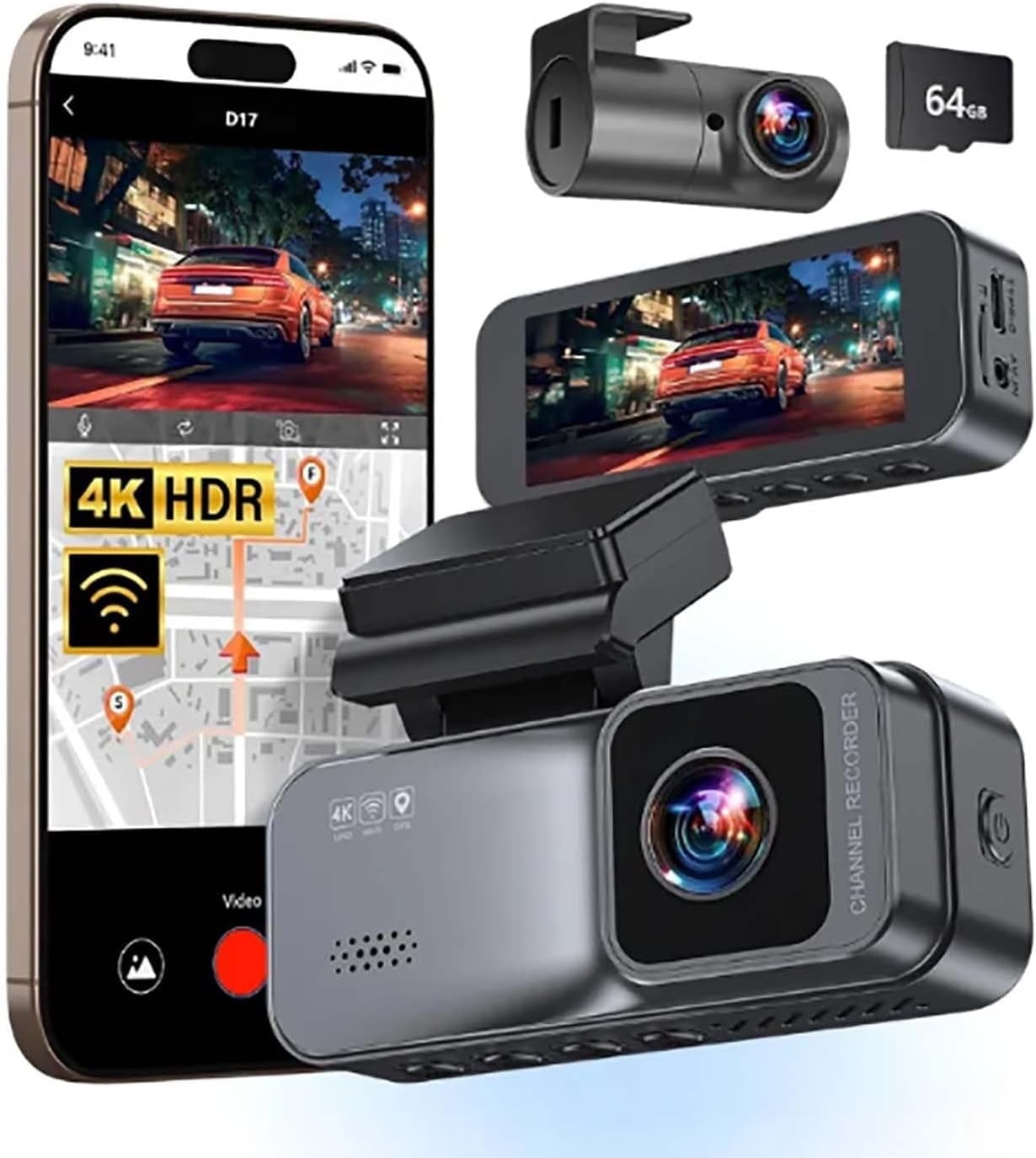 Osmo Dashcam Pro 4K Wireless Car Dashcam Front Rear, 5.8GHZ WiFi, GPS ...