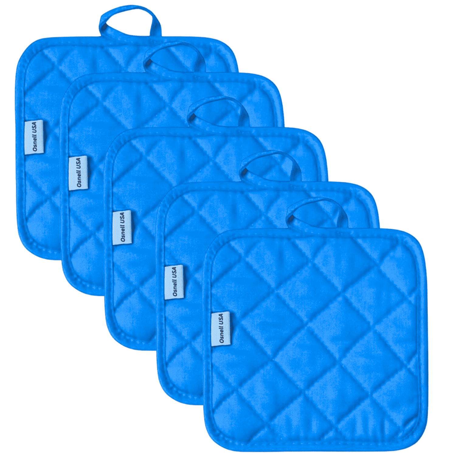 Osnell USA Heat-Resistant Quilted Pot Holders Set, Teal Blue, 6 Count ...