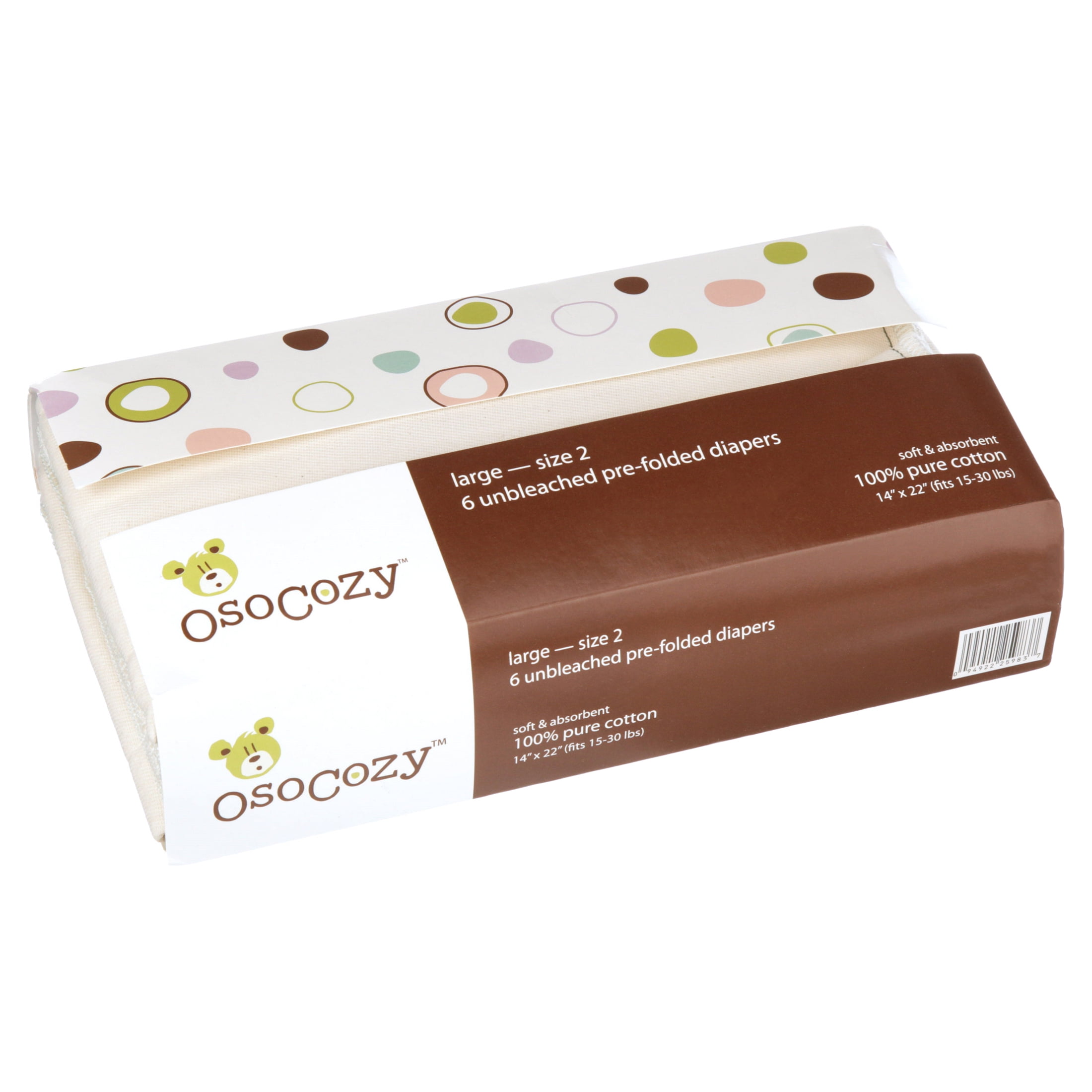 Osocozy Unbleached Pre-Folded Diapers Large Size 2, 6.0 CT - Walmart.com