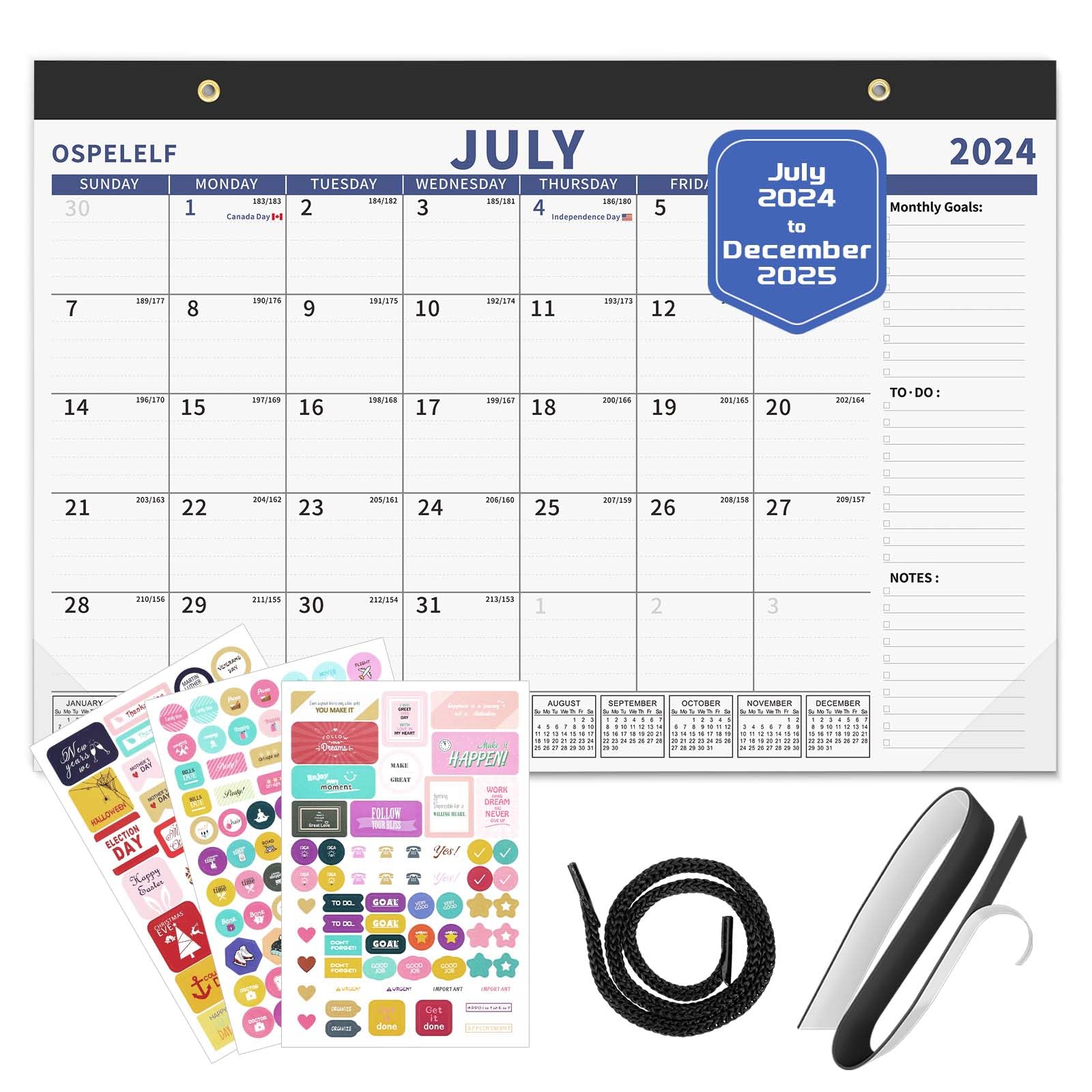 Ospelelf 2024-2025 Calendar Magnetic Desk Wall Desktop Monthly Planner ...